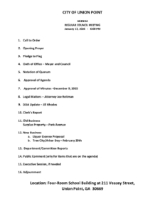 04 JANUARY 13 2026 | City of Union Point, Georgia